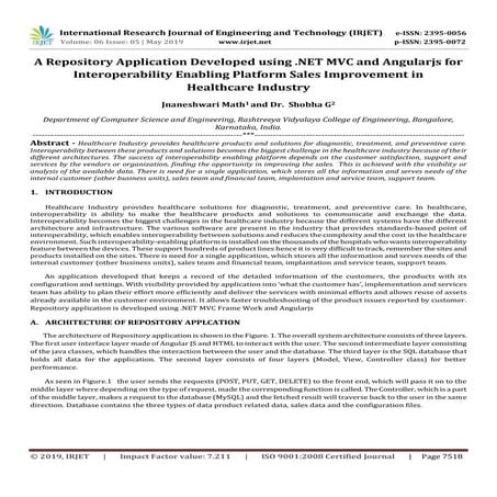 Irjet A Repository Application Developed Using Net Mvc And Angularjs For Interoperability