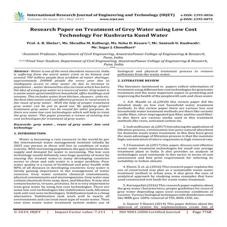 IRJET- Research Paper on Treatment of Grey Water using Low Cost ...