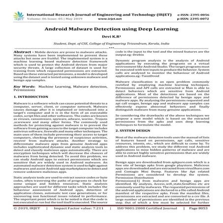 Irjet Android Malware Detection Using Deep Learning Pdf
