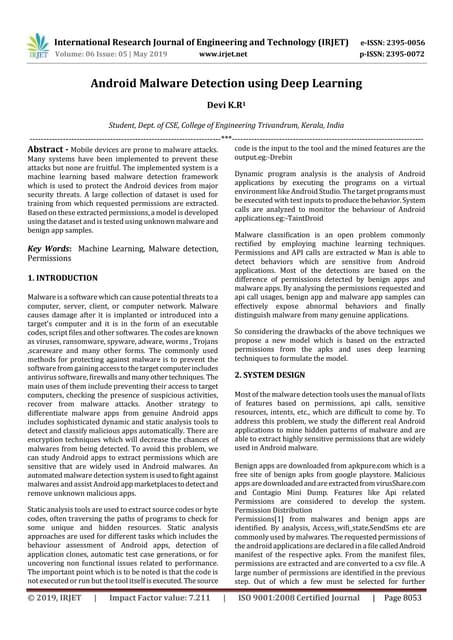 Irjet Android Malware Detection Using Deep Learning Pdf
