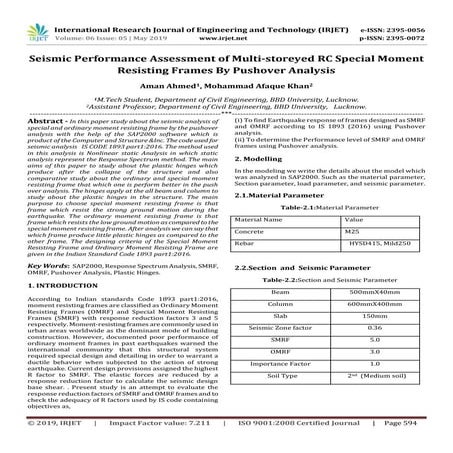 IRJET- Seismic Performance Assessment of Multi-Storeyed RC Special Moment Resisting Frames by ...
