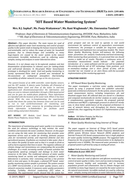 Iot based water quality monitoring system | PPTX