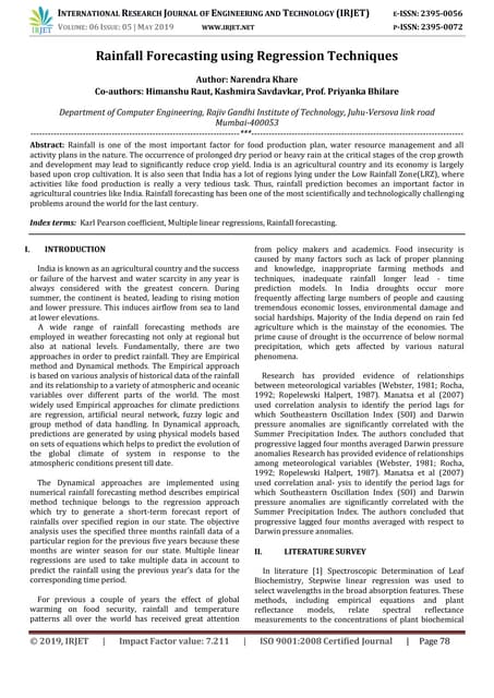 IRJET- Rainfall Forecasting using Regression Techniques | PDF IRJET- Rainfall Forecasting using Regression Techniques | PDF