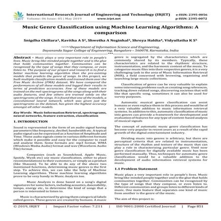 Irjet Music Genre Classification Using Machine Learning Algorithms A
