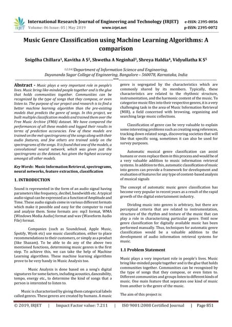 Irjet Music Genre Classification Using Machine Learning Algorithms A