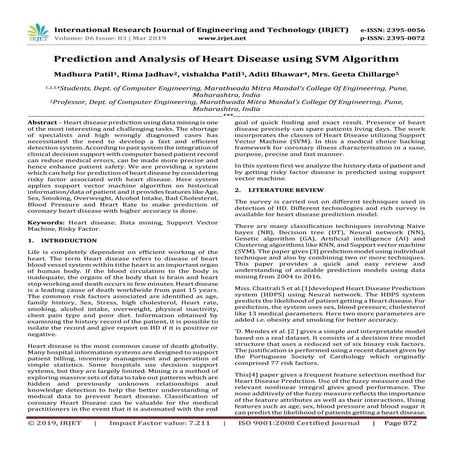 Irjet Prediction And Analysis Of Heart Disease Using Svm Algorithm Pdf
