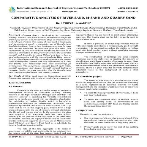 IRJET- Comparative Analysis of River Sand, M-Sand and Quarry Sand | PDF