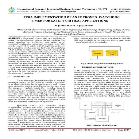 IRJET- FPGA Implementation of an Improved Watchdog Timer for Safety Critical Applications | PDF