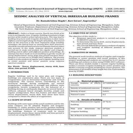 Irjet Seismic Analysis Of Vertical Irregular Building Frames Pdf