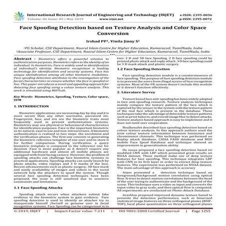 Irjet Face Spoofing Detection Based On Texture Analysis And Color Space Conversion Pdf