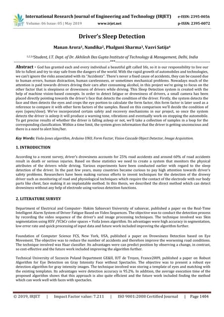 Driver Drowsiness Detection System Using Image Processing | PDF