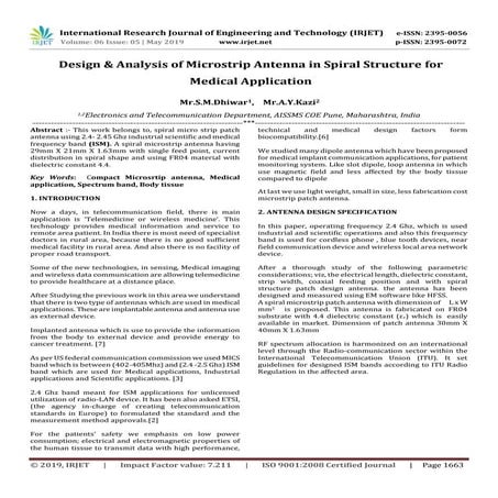 Irjet Design And Analysis Of Microstrip Antenna In Spiral Structure For
