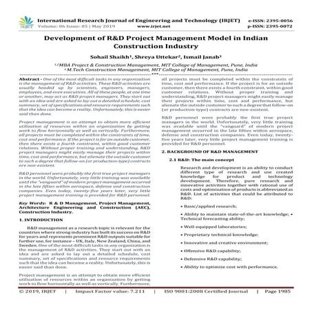 IRJET- Development of R&D Project Management Model in Indian ...