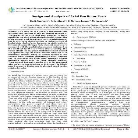 IRJET- Design and Analysis of Axial Fan Rotor Parts | PDF