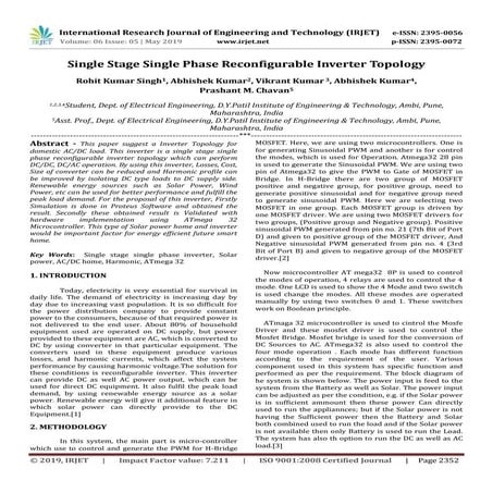 Irjet Single Stage Single Phase Reconfigurable Inverter Topology Pdf