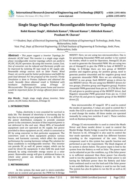 Irjet Single Stage Single Phase Reconfigurable Inverter Topology Pdf