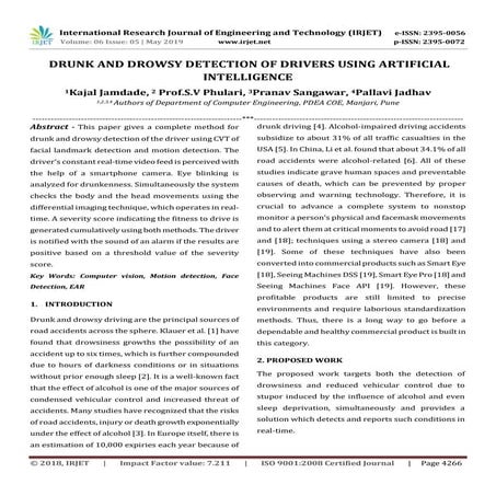 IRJET-Drunk and Drowsy Detection of Drivers using Artificial ...