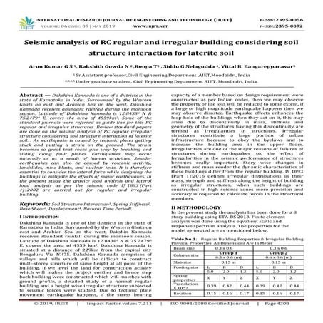 COMPARISON OF ANALYSIS AND DESIGN OF REGULAR AND IRREGULAR CONFIGURATION OF MULTI-STORY ...