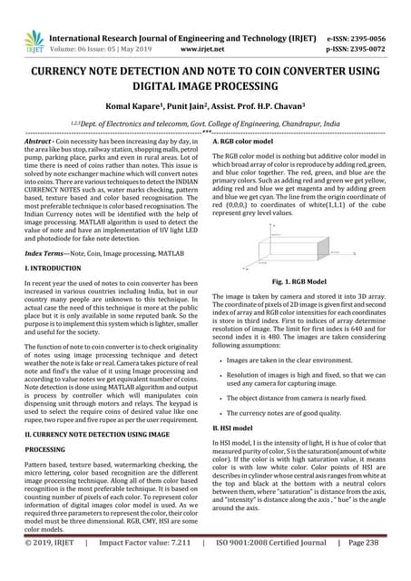 Irjet Currency Note Detection And Note To Coin Converter Using Digital Image Processing Pdf