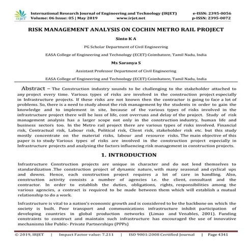IRJET-Risk Management Analysis on Cochin Metro Rail Project | PDF
