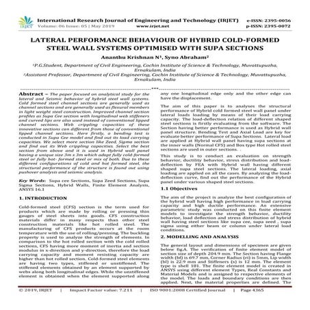 IRJET- Lateral Performance Behaviour of Hybrid Cold-Formed Steel Wall ...