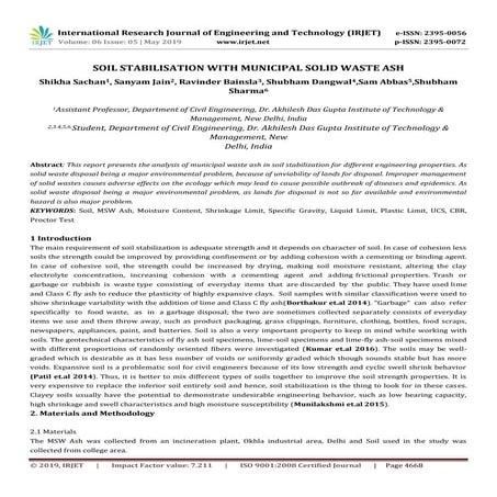 IRJET- Soil Stabilisation with Municipal Solid Waste Ash | PDF