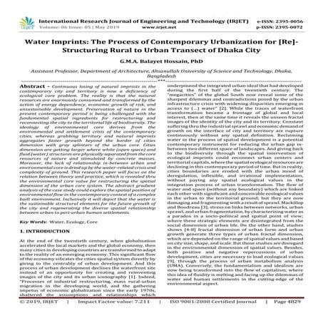 IRJET- Water Imprints: The Process of Contemporary Urbanization for [Re ...