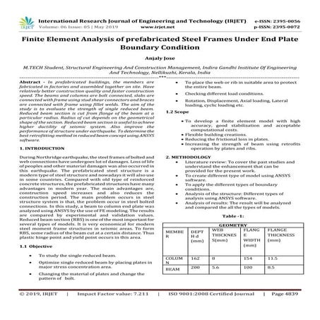 IRJET- Finite Element Analysis of Prefabricated Steel Frames under End Plate Boundary Condition ...