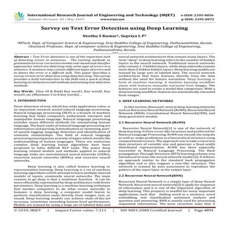 Irjet Survey On Text Error Detection Using Deep Learning Pdf