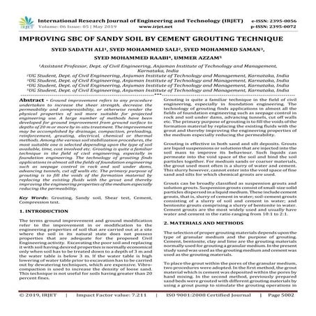 IRJET- Improving SBC of Sandy Soil by Cement Grouting Technique | PDF