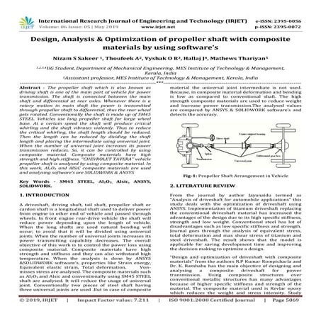 Irjet Design Analysis And Optimization Of Propeller Shaft With