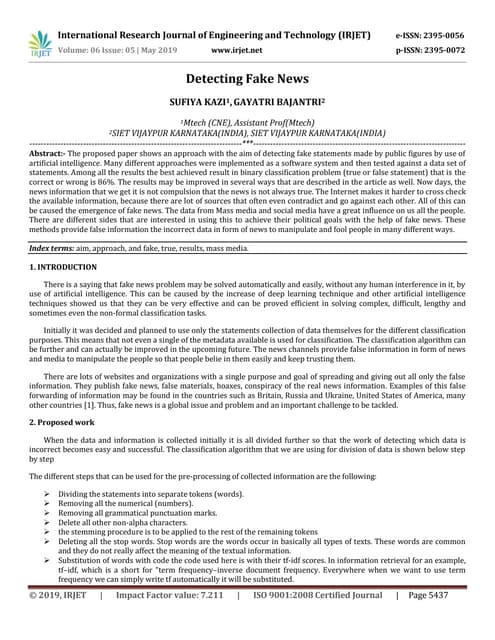 FAKE NEWS DETECTION PPT | PPTX | Computing | Technology & Computing