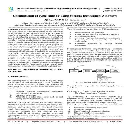 Irjet Optimization Of Cycle Time By Using Various Techniques A Review