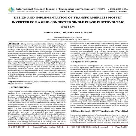 Irjet Design And Implementation Of Transformerless Mosfet Inverter For