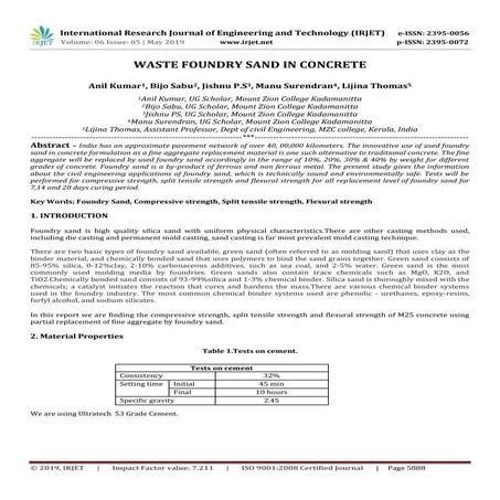 Utilization of Foundry Waste Sand in the Preparation of Concrete | PDF