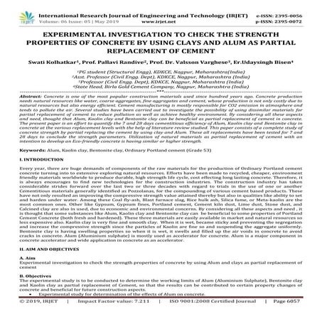 IRJET- Experimental Investigation to Check the Strength Properties of Concrete by using Clays ...