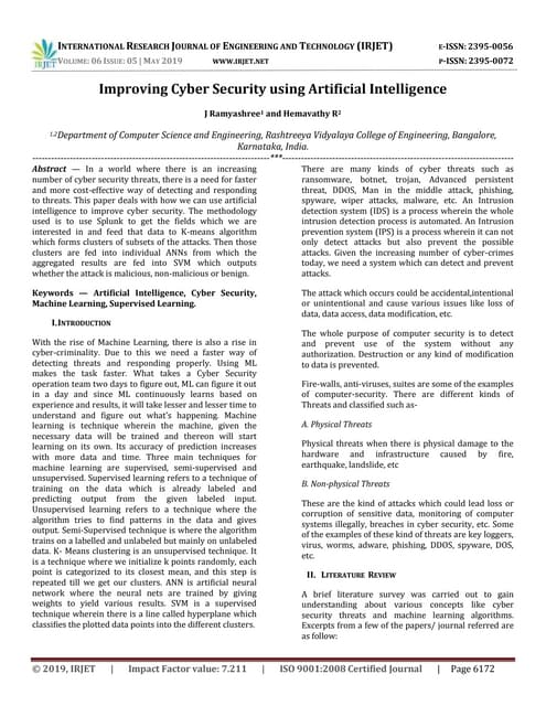Irjet Improving Cyber Security Using Artificial Intelligence Pdf