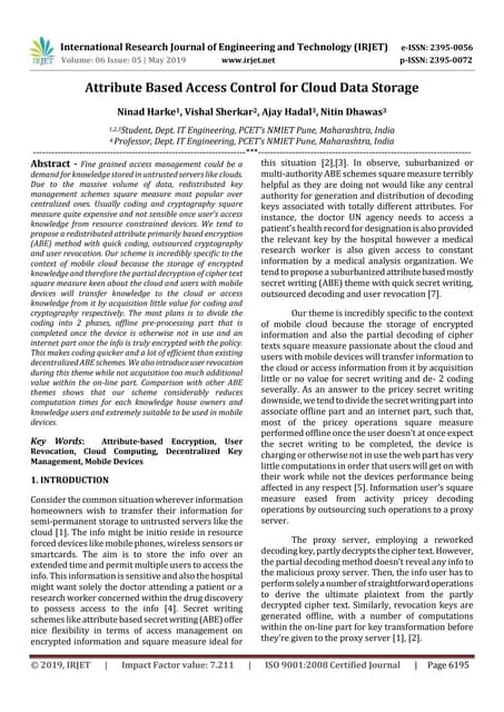 Irjet Attribute Based Access Control For Cloud Data Storage Pdf