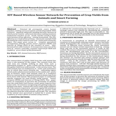 IRJET- IoT based Wireless Sensor Network for Prevention of Crop Yields from Animals and Smart ...