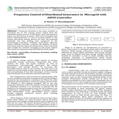 Irjet Frequency Control Of Distributed Generators In Microgrid With
