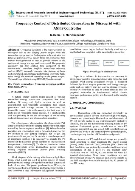 Irjet Frequency Control Of Distributed Generators In Microgrid With