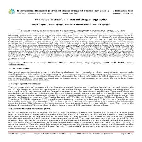 Irjet Wavelet Transform Based Steganography Pdf 