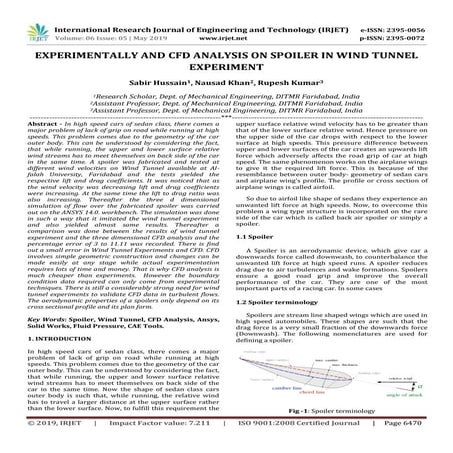 IRJET- Experimentally and CFD Analysis on Spoiler in Wind Tunnel ...