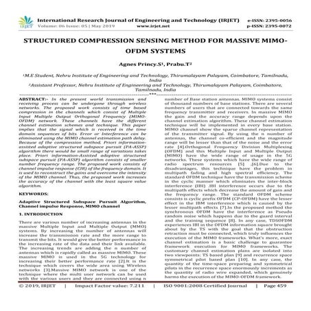Irjet Structured Compression Sensing Method For Massive Mimo Ofdm