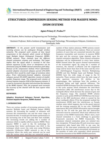 Irjet Structured Compression Sensing Method For Massive Mimo Ofdm