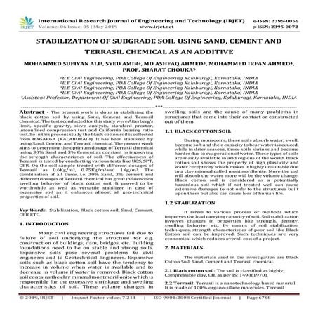 IRJET- Stabilization of Subgrade Soil using Sand, Cement and Terrasil Chemical as an Additive | PDF