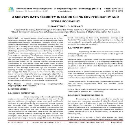 Irjet A Survey Data Security In Cloud Using Cryptography And