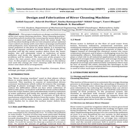 IRJET- Design and Fabrication of River Cleaning Machine | PDF