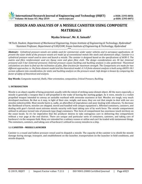 Irjet Design And Analysis Of A Missile Canister Using Composite