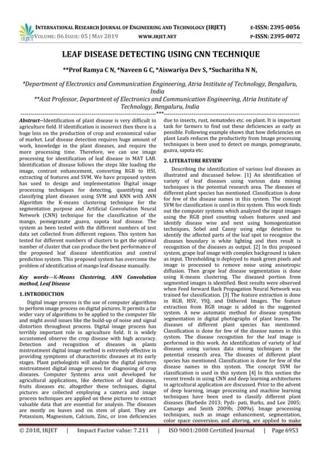 Irjet Disease Detection In Plant Using Machine Learning Pdf